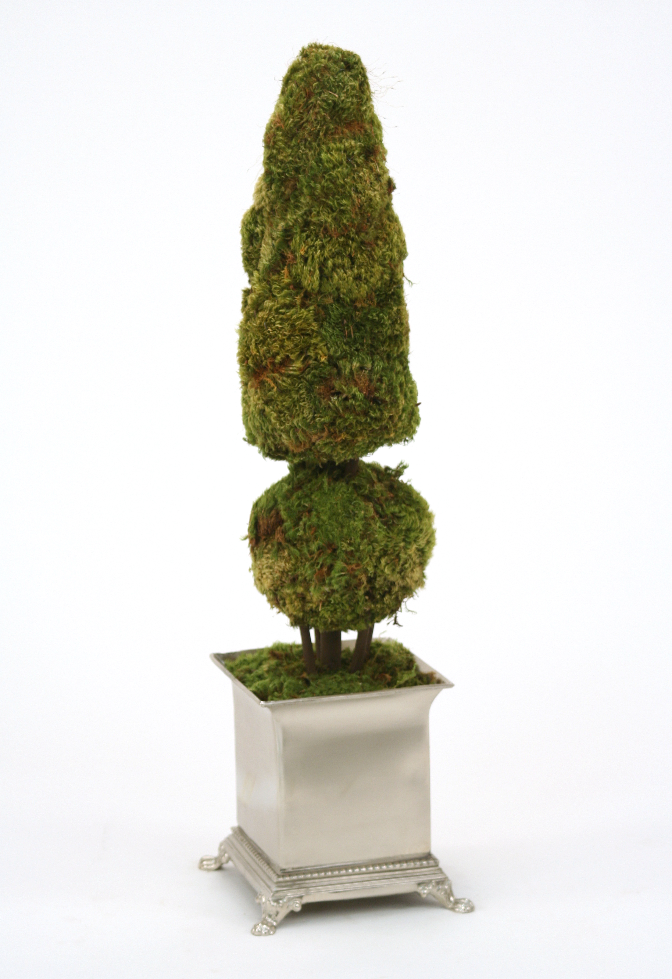 Cone and Ball Moss Topiary in Pewter Square Footed Planter | Free ...