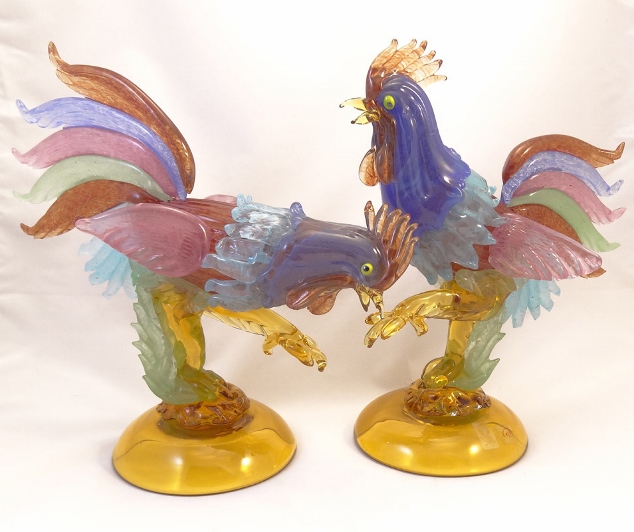 Murano Glass Roosters pair - Murano Glass - Murano Glass Gifts Co.
